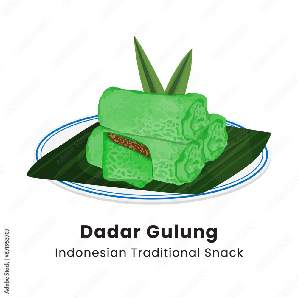Vetor de Kue Dadar Gulung is traditional cake that popular in Indonesia ...