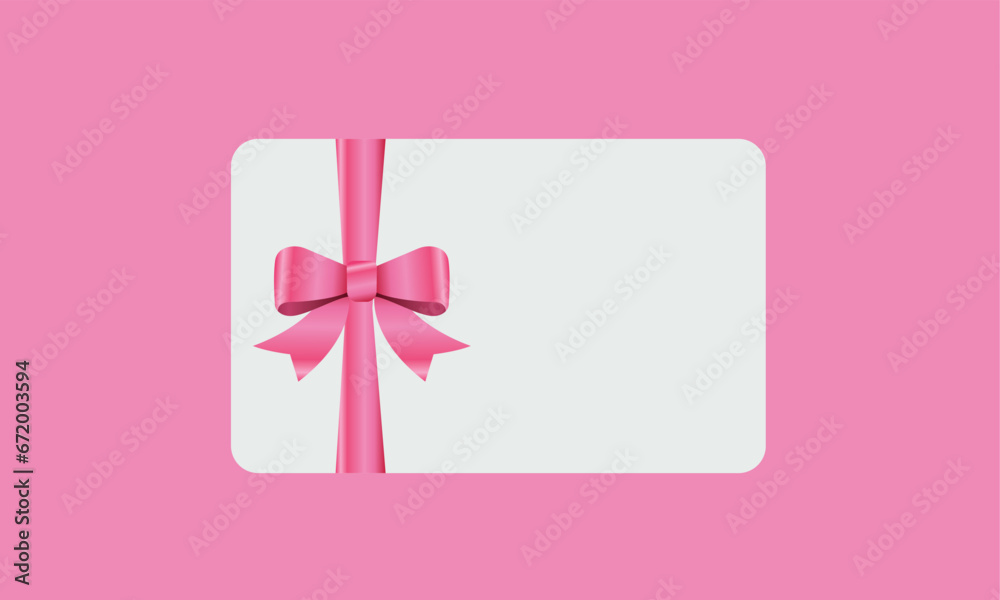 Gift Card With Pink Ribbon And A Bow on white background. Gift Voucher ...