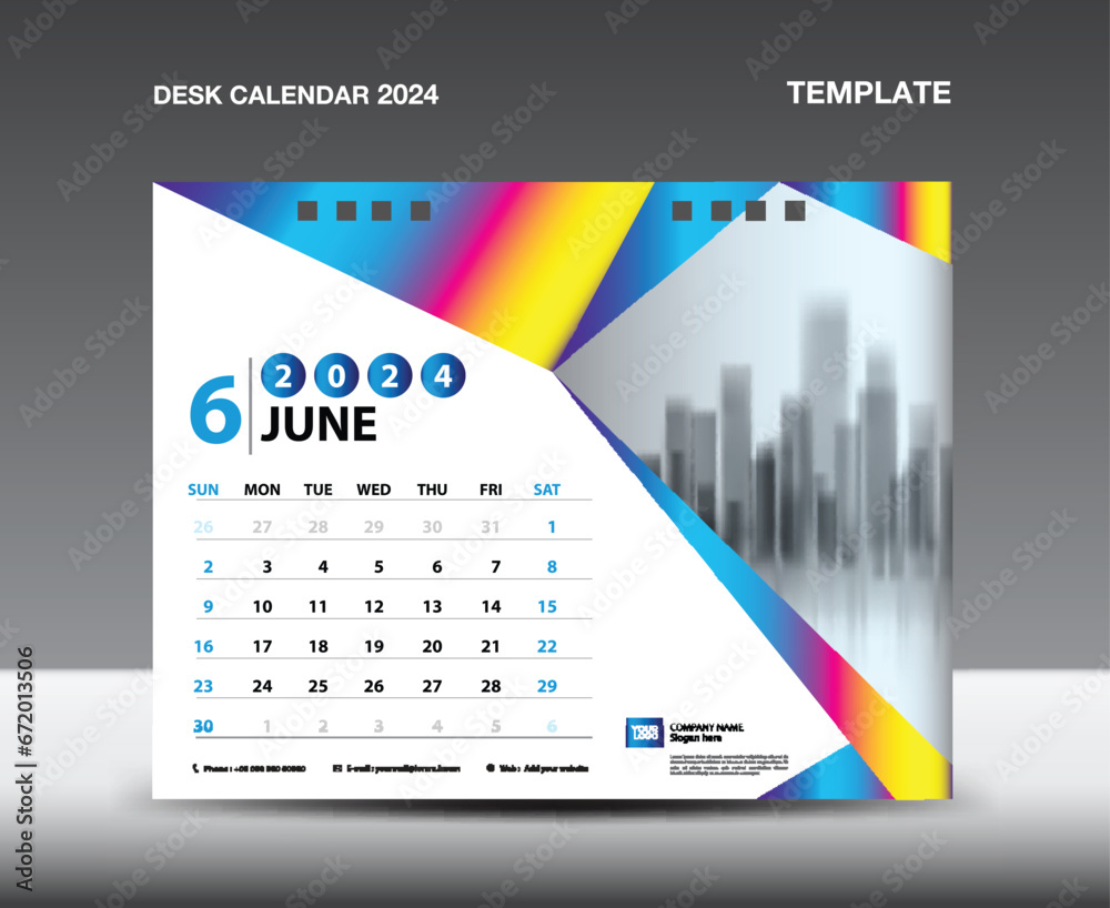 Calendar 2024 year template vector- June 2024 year, Desk calendar 2024 ...