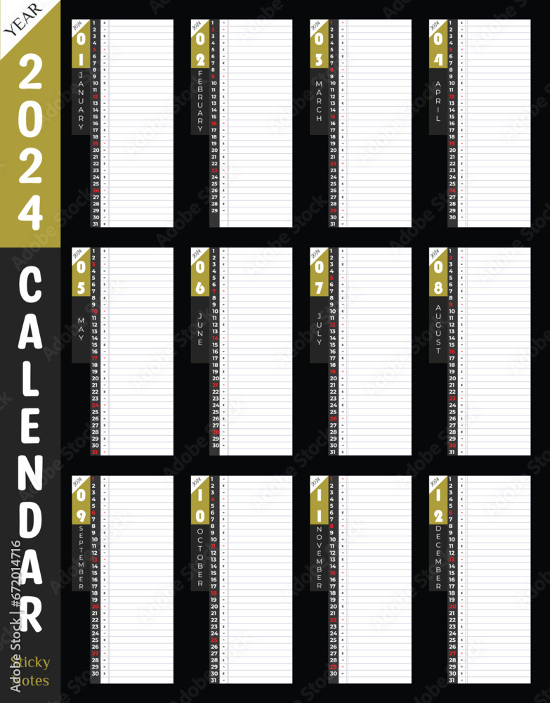 Corporate Calendar 2024. Premium wall or desk print ready design with ...