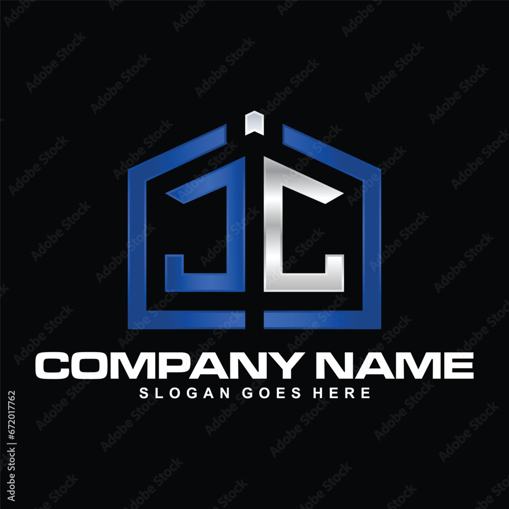 initial letter JC logotype company name colored blue and grey swoosh ...