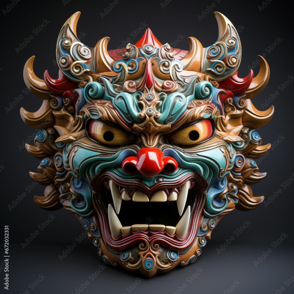 Eerie full-face Akuma Devil mask with gemstones, AI-generated. Stock ...