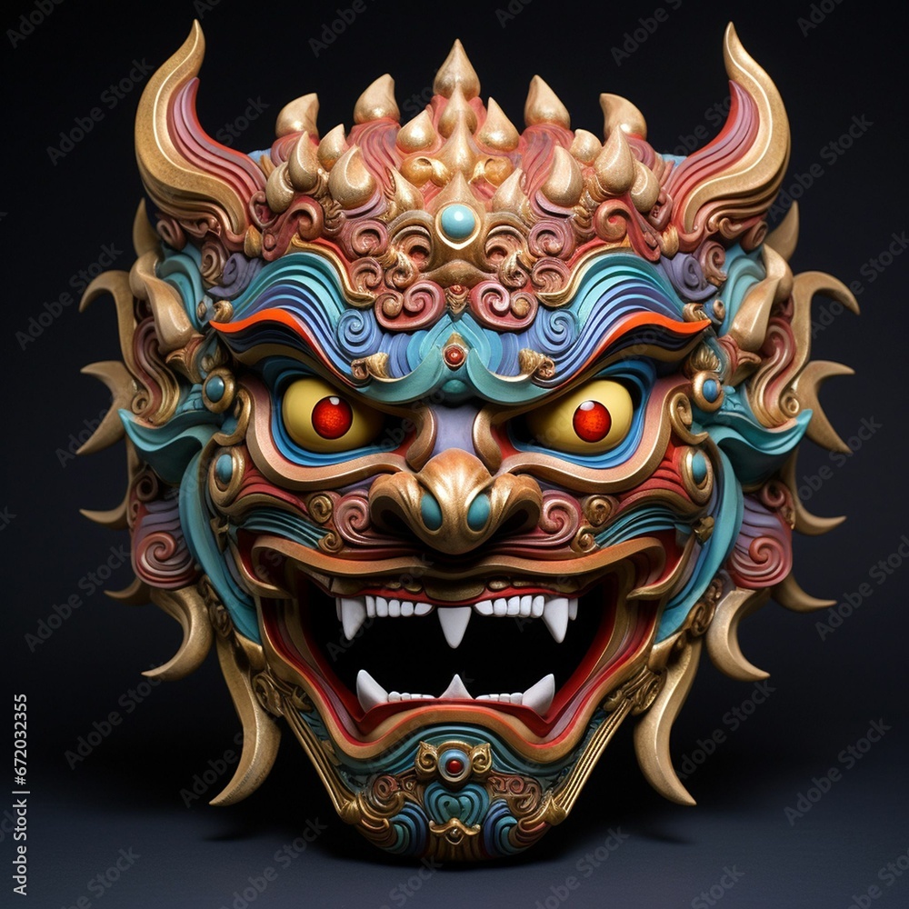 Eerie full-face Akuma Devil mask with gemstones, AI-generated. Stock ...