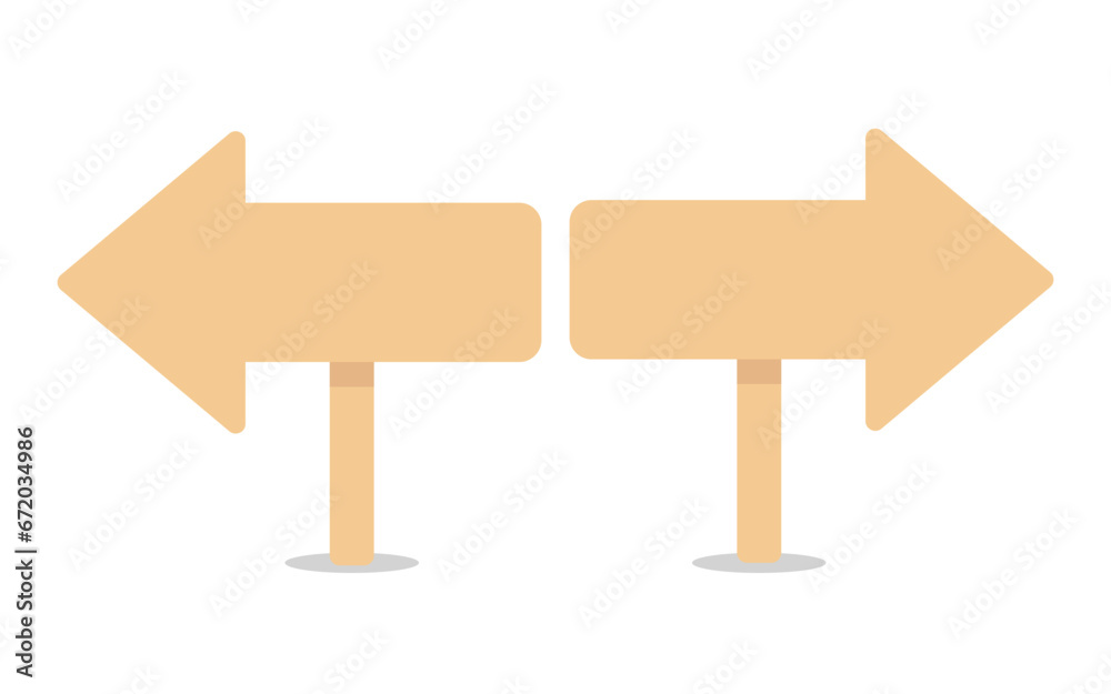 simple wooden pointers to the right and left, vector illustration of ... simple wooden pointers to the right and left, vector illustration of ...