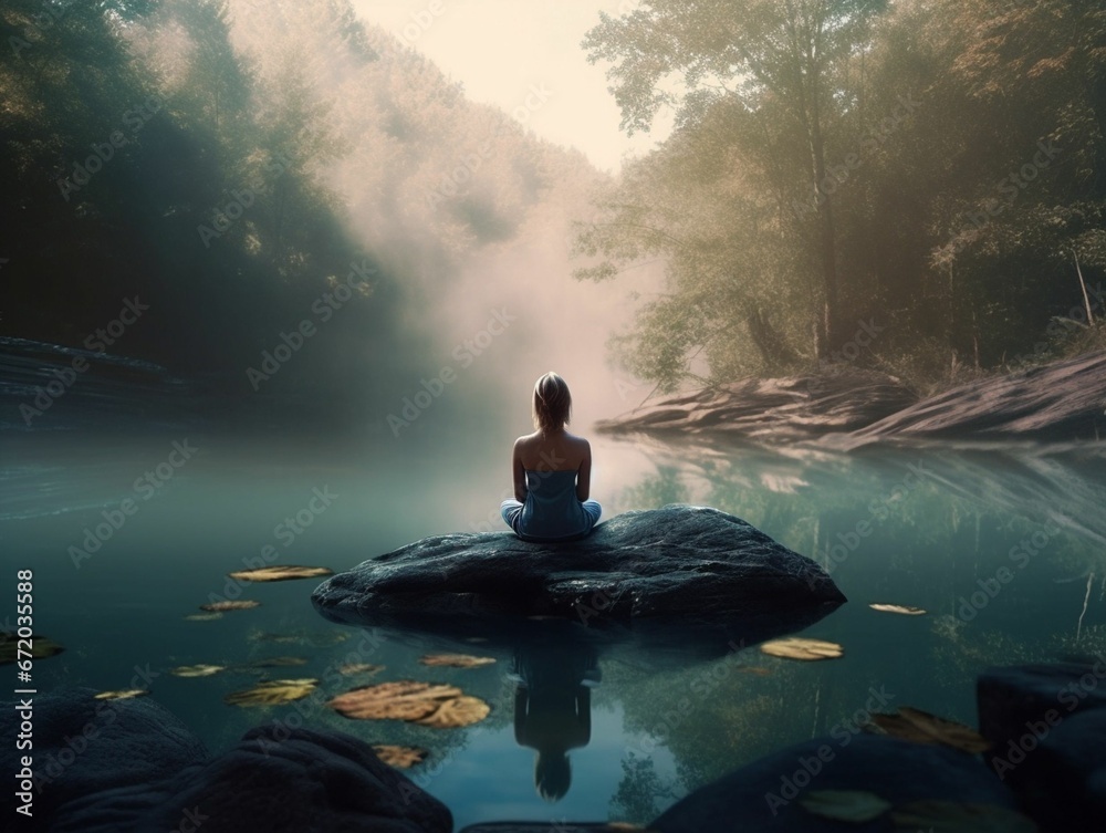 AI generated illustration of a person practising yoga in the lotus pose ...