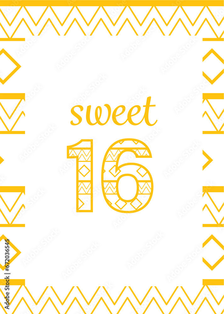 Digital png illustration of yellow sweet 16 text in yellow frame on ...
