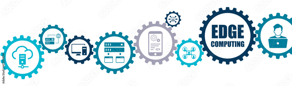 Edge computing technology banner vector illustration with the icons of ...