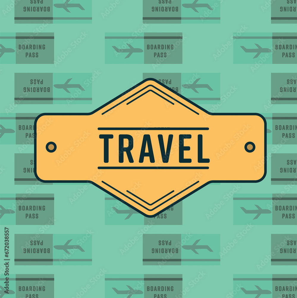 Digital png illustration of travel text with boarding pass pattern on ...