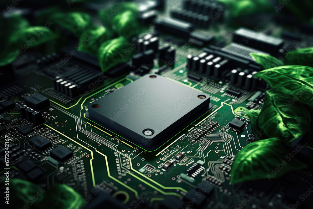 Green eco system electronic printed circuit board computer with green ...