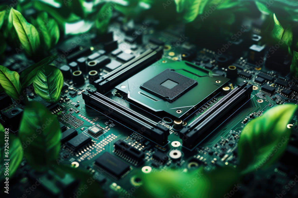 Green eco system electronic printed circuit board computer with green ...