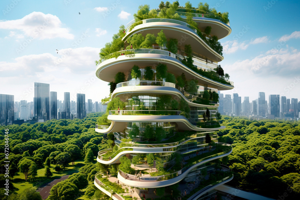 Skyscrapers in eco-friendly architecture. Sustainable relationship ...