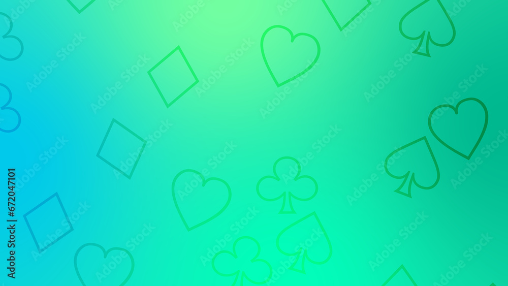 CG image of green and cyan background including playing cards shaped ...