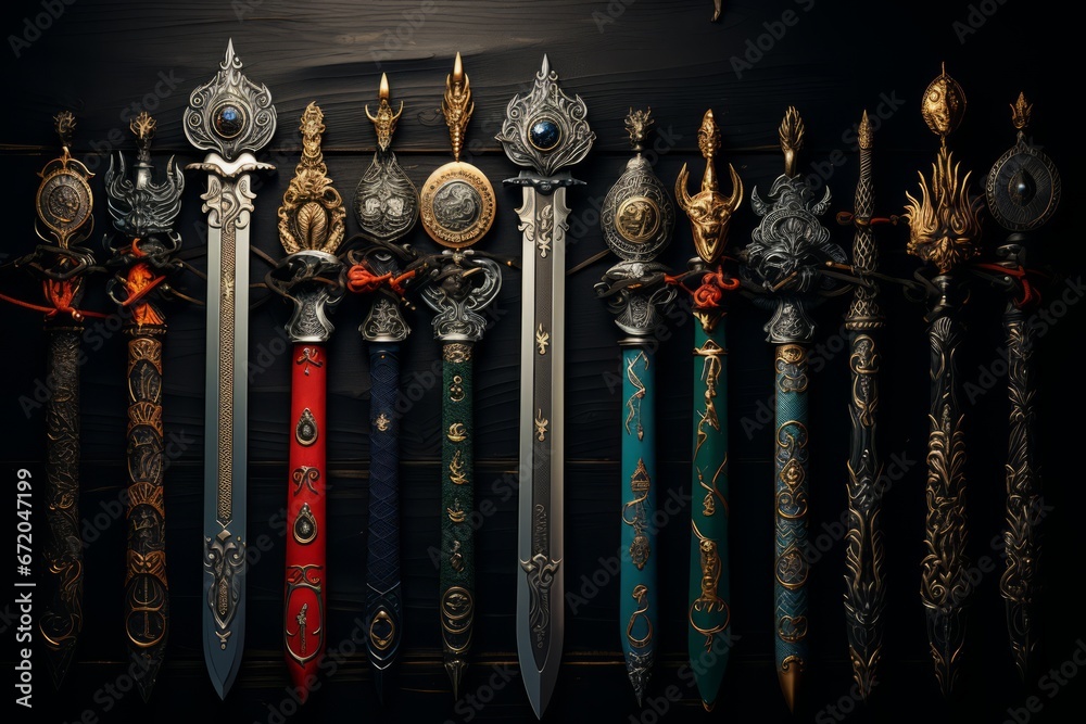 Wushu weapons, including the straight sword and spear, Generative AI ...