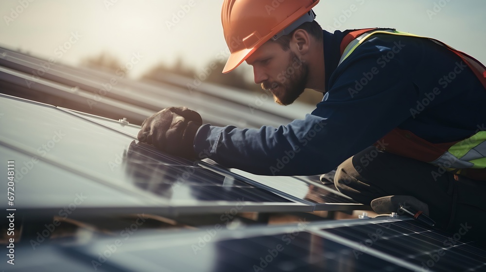 Close-up of solar cell, installing solar cell farm power plant eco ...