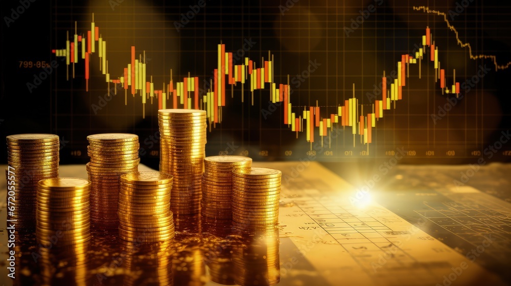 Investment growth concept with price of gold on gold market graph ...