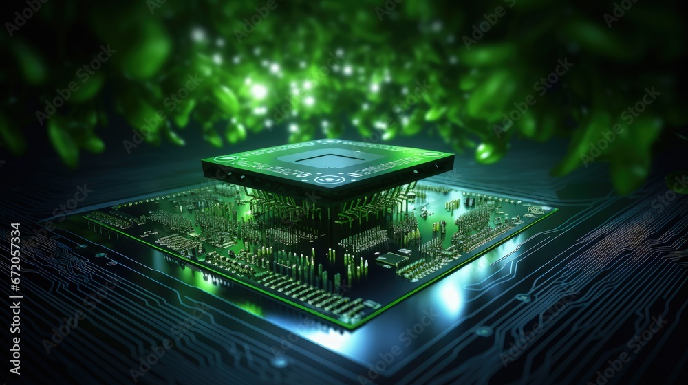 Concept of green technology. green world icon on circuit board ...