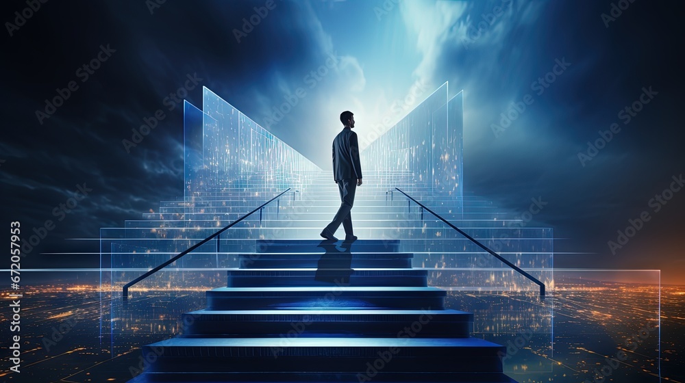 Businessman Steps into Future. Start, Moving Forward to New Technology ...