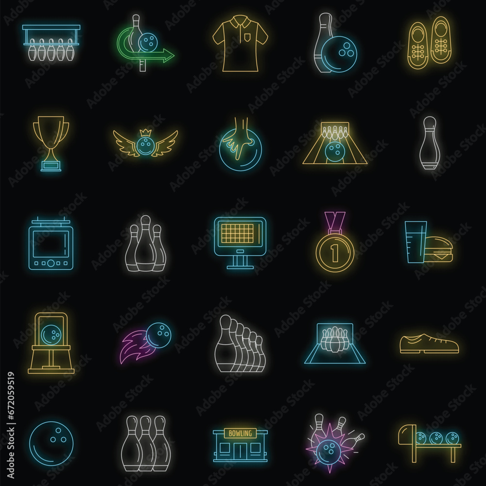 Bowling kegling game icons set. Outline illustration of 25 bowling ...