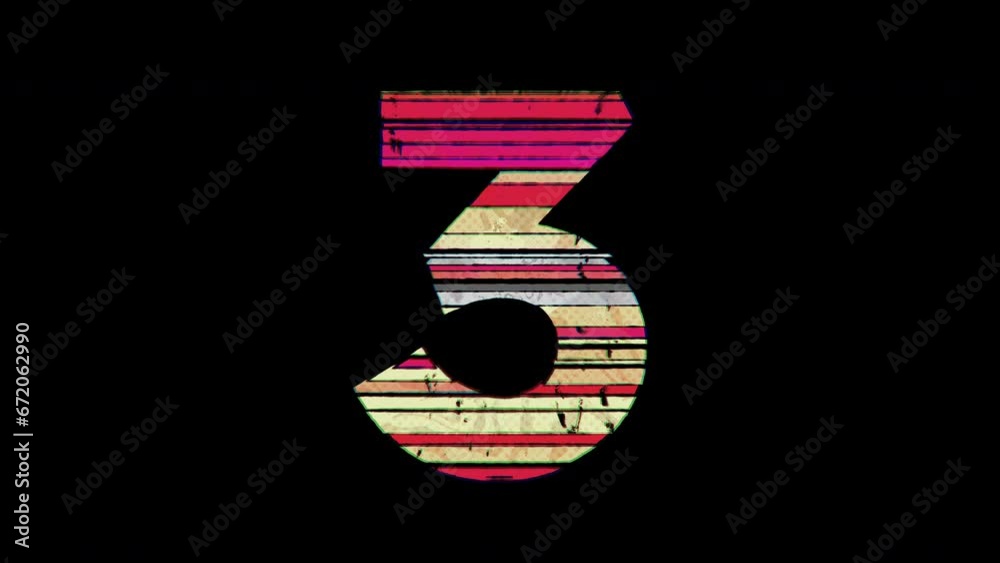 Digit 3 in cartoon glitchy style on transparent background in 4k grunge ...