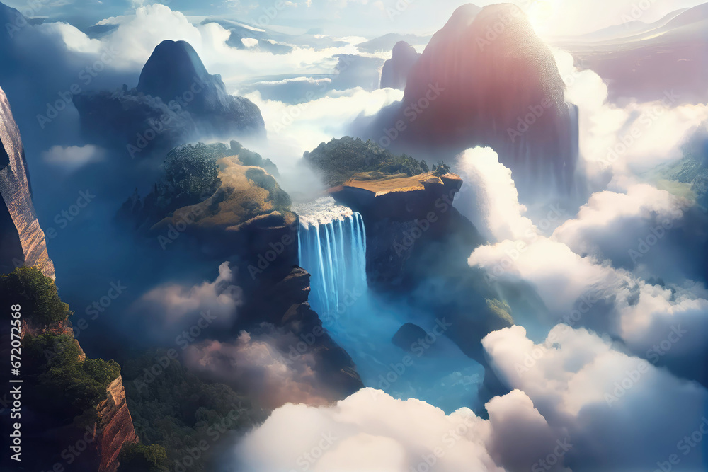 Beautiful waterfall. Generative ai art. Landscape with river and white ...