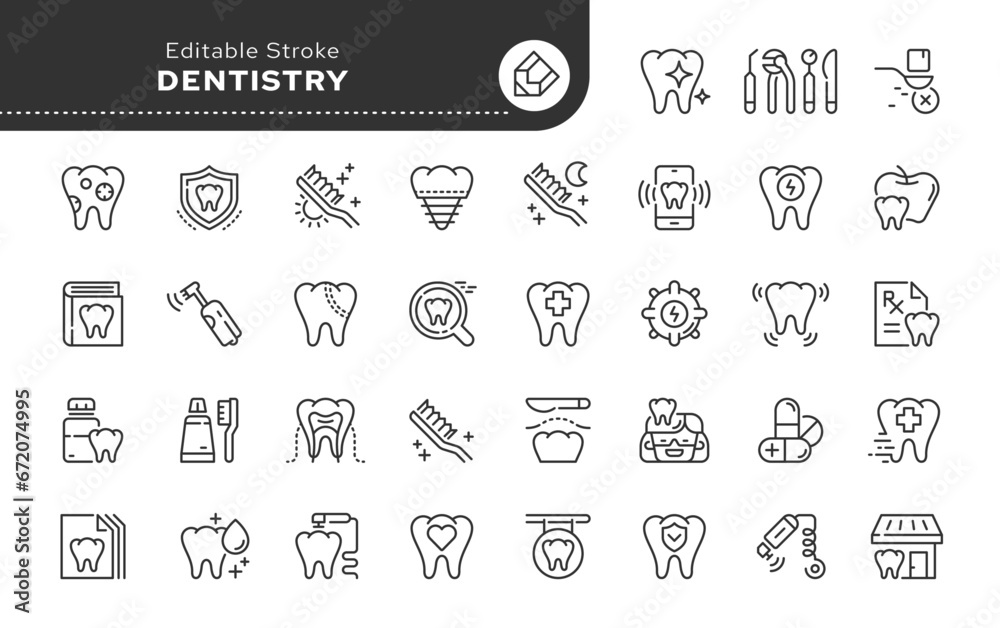 Dentistry icon in outline linear style. Tooth icon, dental office ...