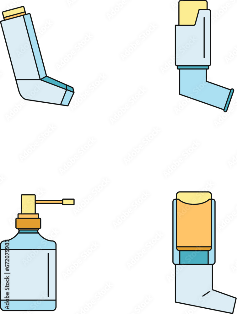 Inhaler breather deep breath health care asthma icons set. Outline ...