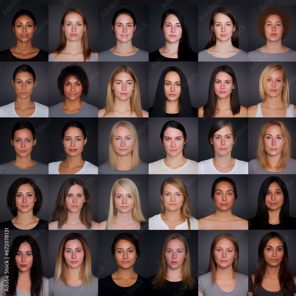Portraits, passport or identity card photos of multiple people of ...