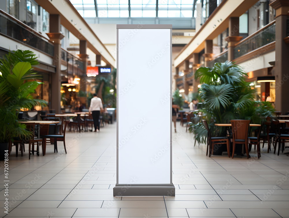 roll up mockup poster stand in an shopping center or mall environment ...