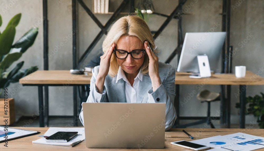 Tired worried stressed 40 years old mature mid aged business woman ...