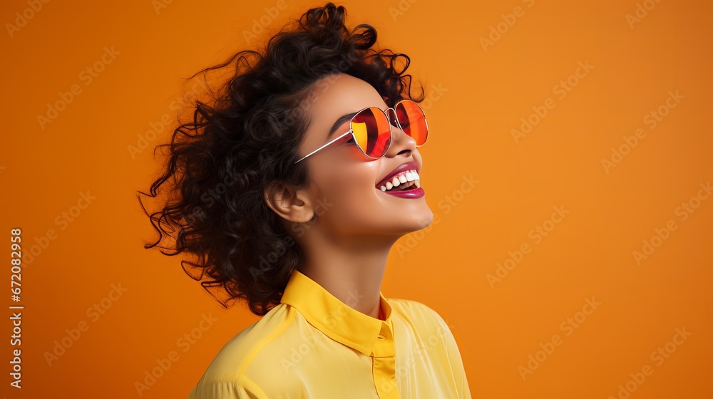 Near up side profile photo lovely she her woman snicker chuckling carry ...