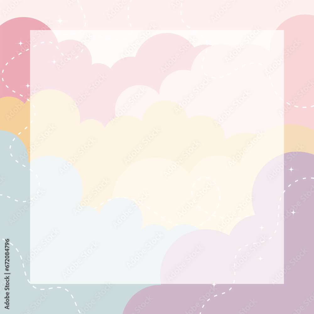 Vector Cute Kawaii Pastel cloud framework flat cartoon background with ...