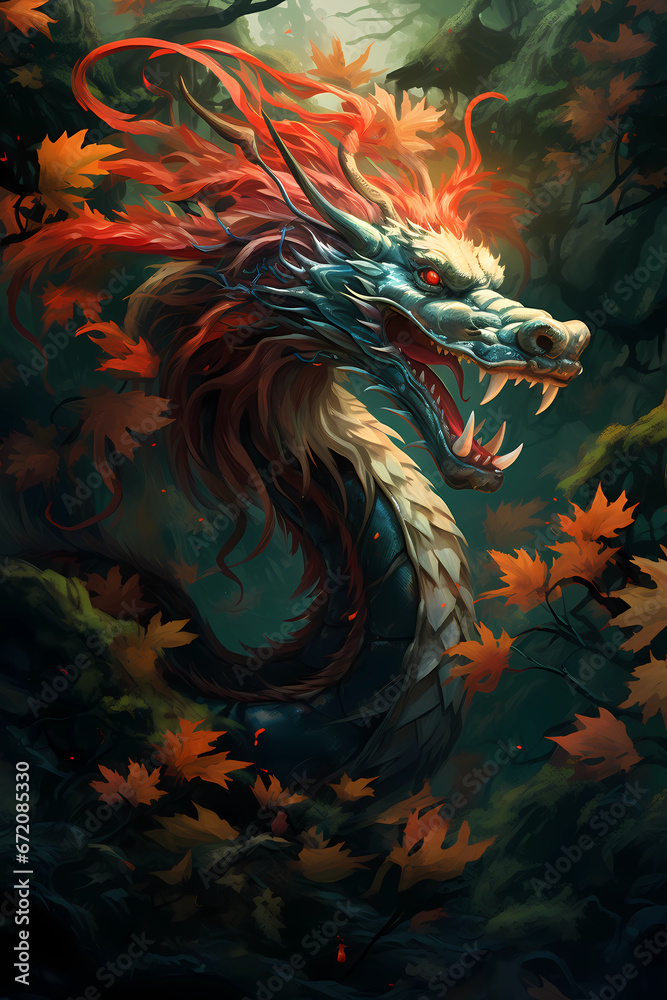 artistic and beautiful illustration of a wood dragon for chinese new ...