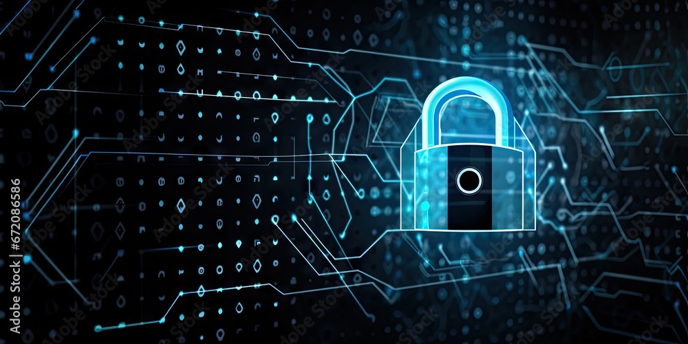 Cybersecurity and data concept, lock, binary digits, key background ...