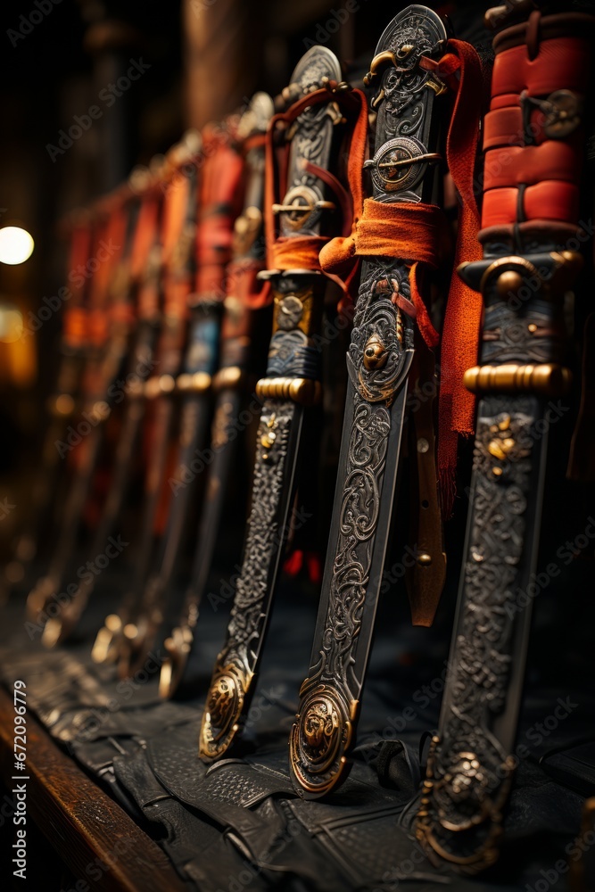 Wushu weapons, including the straight sword and spear, Generative AI ...