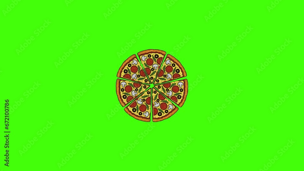 Spinning pizza cartoon illustration loading screen chroma key ...
