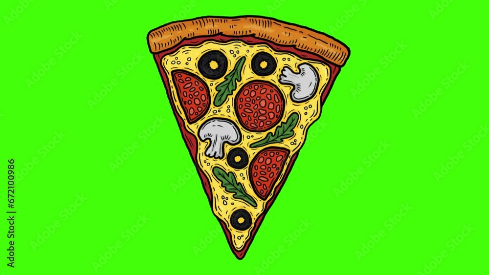 Rolling pizza slice cartoon illustration isolated chroma key background ...