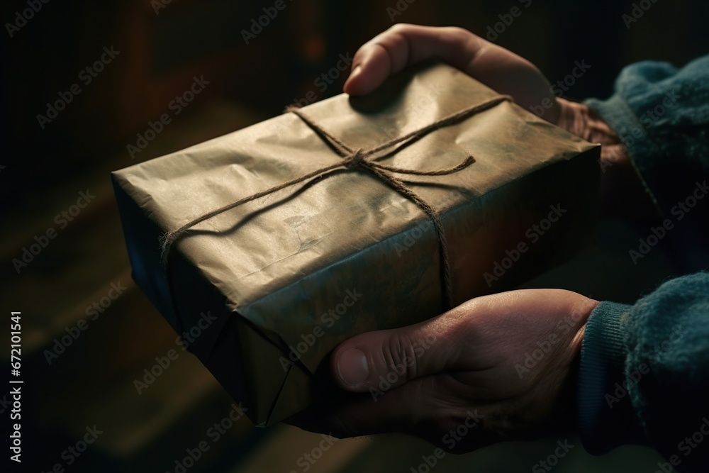 The moment of a vtykaniye of a hand in a box with a post parcel to take ...