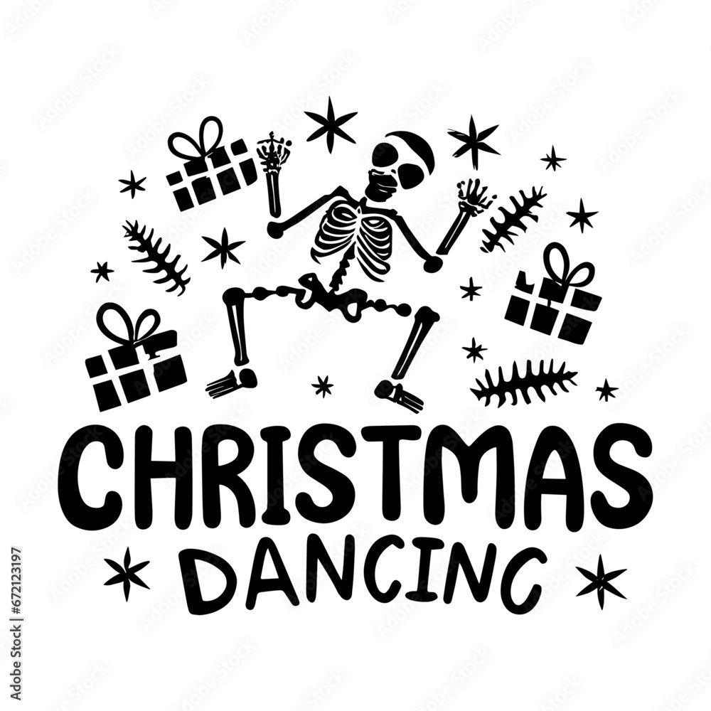 Dancing Christmas skeleton Vector, Skeleton Cut File, Skeleton Bones ...