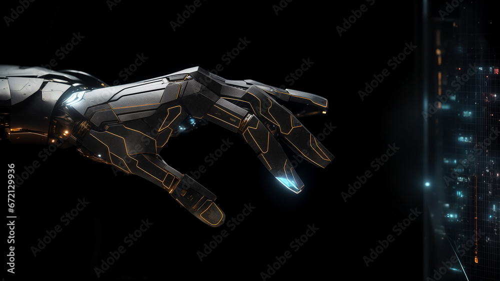 bot robot android hand touching control panel stock charts. AI ...