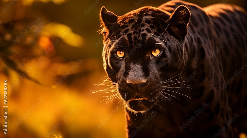 African panther female posture in excellent evening light Stock Photo ...