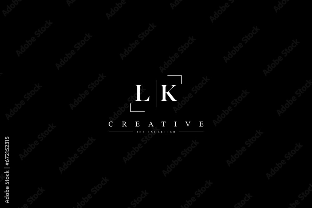 minimalist LK initial logo with simple vertical stroke line in black ...