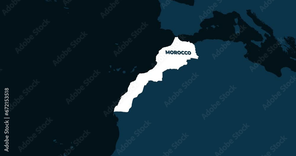 World Map Zoom In To Morocco. Animation in 4K Video. White Morocco ...