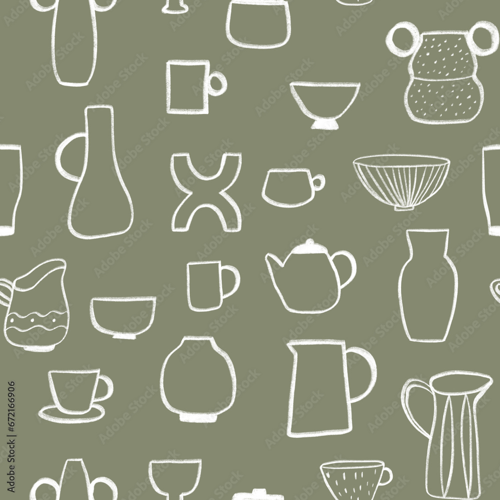 Pottery class and ceramics. Doodle seamless pattern. Design for fashion ...