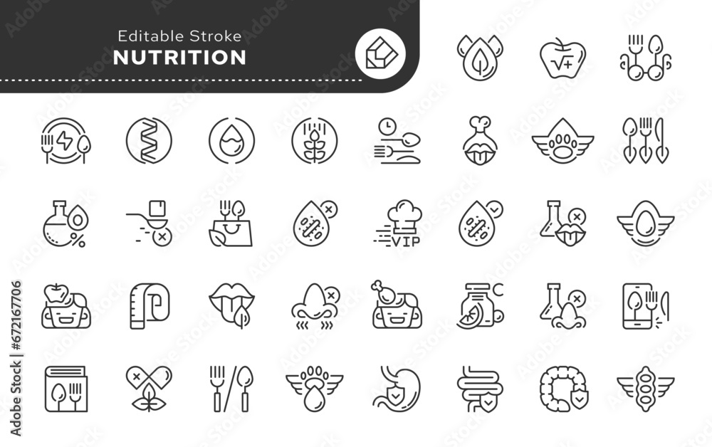 Nutrition line icon set. Proper nutrition, diet, weight loss and ...