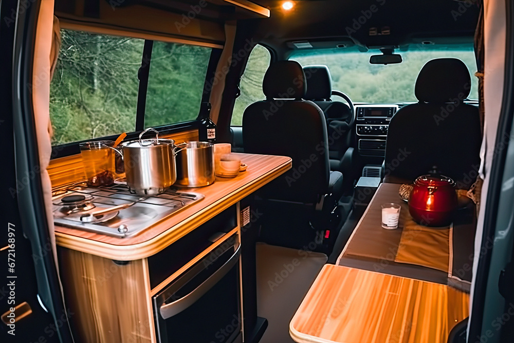Family car suv conversion camper, interior conversion effect. vintage ...