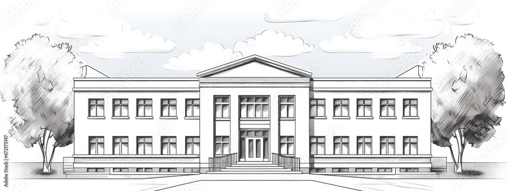 School Building line art drawing. Sketch illustration Stock ...