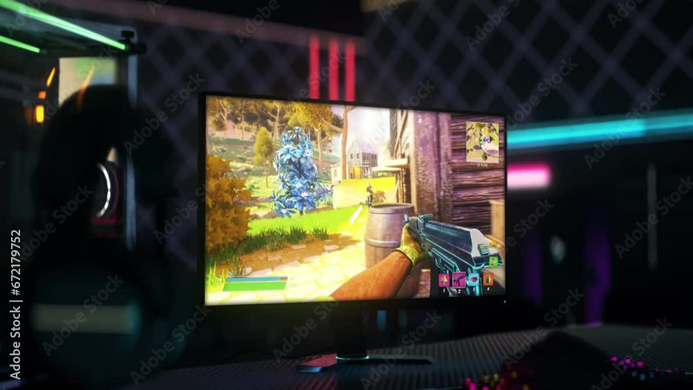 PC Monitor Shows Online Shooter Game Battle Royale Played By Gamer ...