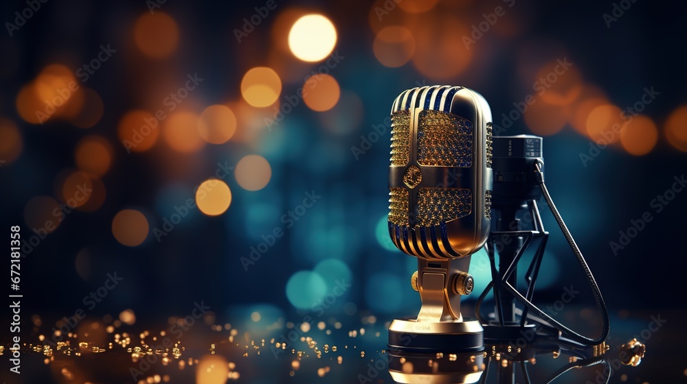 Music background with microphone on blur background stage. Ai ...