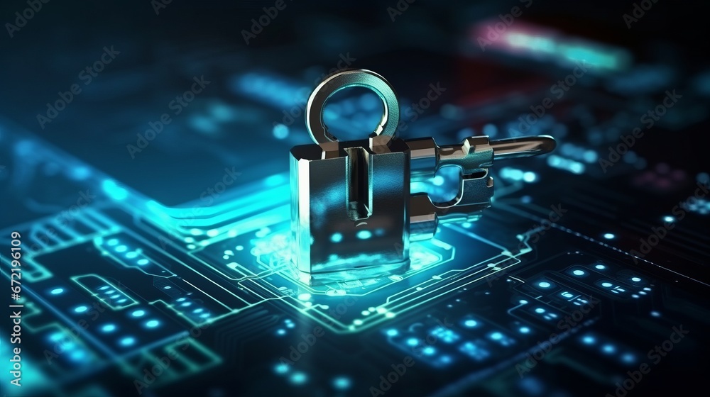 Cyber Security Lock Symbol with lines and triangles. Cyber Security ...