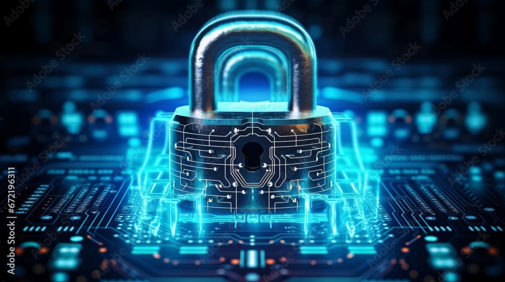 Cyber Security Lock Symbol with lines and triangles. Cyber Security ...